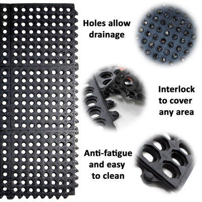 Interlocking Rubber Mat w/ Holes Anti Fatigue Non Slip Wet Room Tile