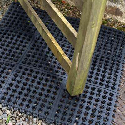 Interlocking Rubber Mat w/ Holes Anti Fatigue Non Slip Wet Room Tile