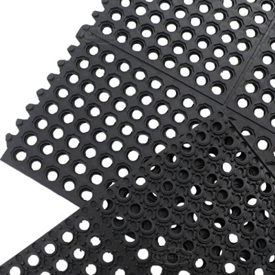 Interlocking Rubber Mat w/ Holes Anti Fatigue Non Slip Wet Room Tile