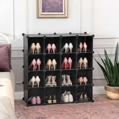 Interlocking Shoe Rack, Rectangular Storage Organiser, 15-Slot Modular ...