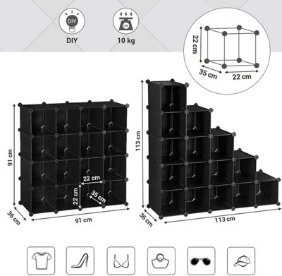 Interlocking Shoe Rack, Rectangular Storage Organiser, 15-Slot Modular ...