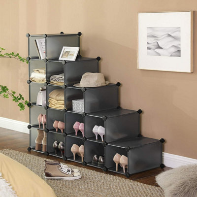 Interlocking Shoe Rack, Rectangular Storage Organiser, 15-Slot Modular ...
