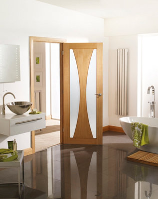 Internal Verona Oak Obscure Glass Door 1981 x 838 x 35mm (33") | DIY at B&Q