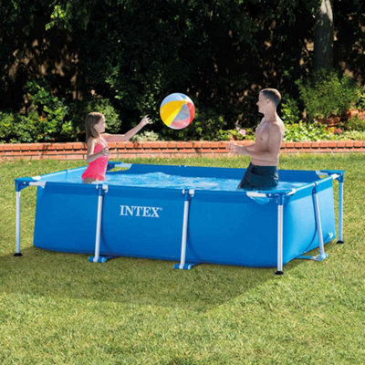 INTEX 2.6m Metal Frame Rectangular Swimming Pool Durable Outdoor Garden ...