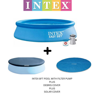 INTEX 8FT POOL C/W FILTER PUMP & DEBRIS & SOLAR COVER SWIMMING PADDLING ...