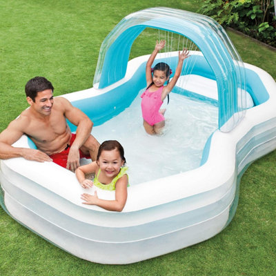 INTEX CABANA LARGE FAMILY POOL - SEAT AND SPRAYER - KIDS FUN - PADDLING ...