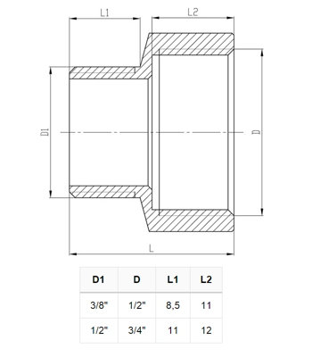 Invena 1/2x3/8 inch Pipe Connection Female x Male Reduction Fittings Chrome