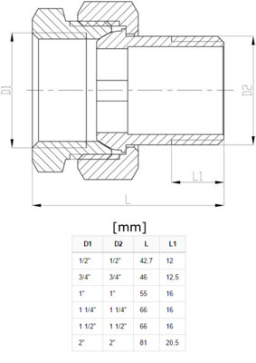 Invena 1 Inch Pipe Coupler Fittings Female x Male Brass Joint Union