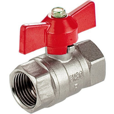 Invena 1 Inch Water Valve Female x Female Red Butterfly Handle Nickel ...