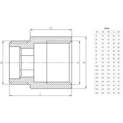 Invena 15mm x 1/2 Inch Tap Pipe Thread Extension Female x Male Cast ...