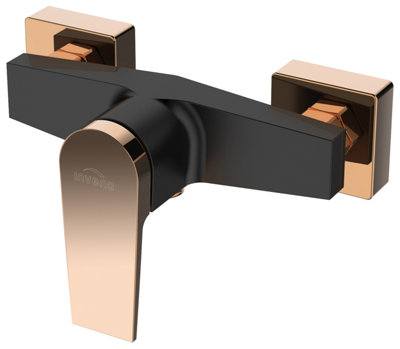 Invena Black/Rose Gold Brass Bathroom Shower Faucet Single Lever Wall ...