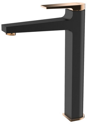Invena Black/Rose Gold Brass Bathroom Tall Basin Faucet Mixer Tap ...