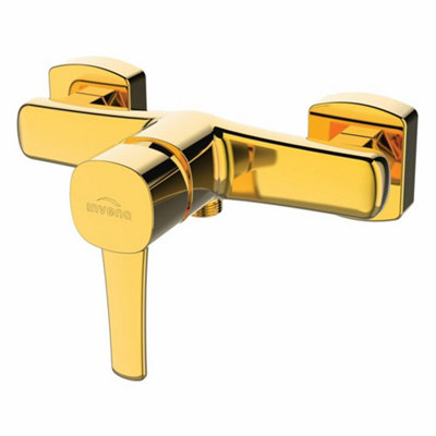 Invena Gold Brass Bathroom Shower Faucet Single Lever Wall Mounted ...