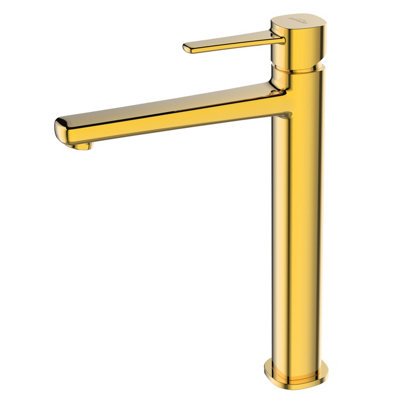 Invena Tall Gold Brass Bathroom Basin Tap Sink Faucet Single Lever ...