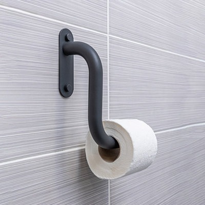 Invisible Creations Anthracite Grey Left Hand Toilet Roll Holder with Integrated Vertical Grab Rail