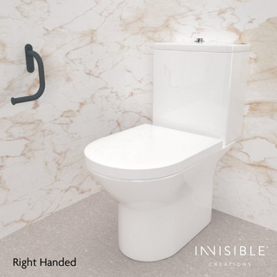 Invisible Creations - Anthracite - Grey Right Hand Toilet Roll Holder with Integrated Grab Rail