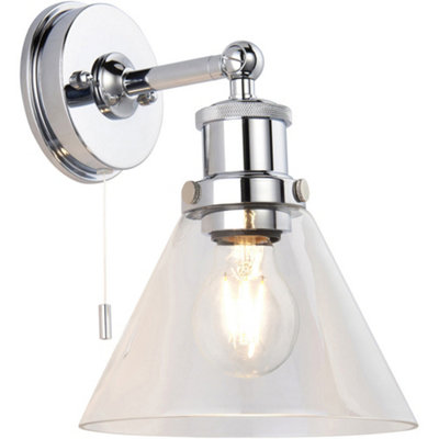 IP44 Bathroom Wall Light - Chrome Plated Clear Coned Glass Shade - 10W ...