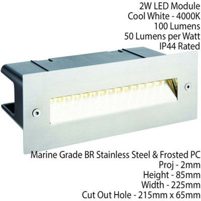 IP44 LED Full Brick Light Stainless Steel & Angled Down Guide 2W Cool White