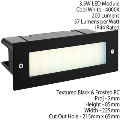 IP44 LED Full Brick Light Textured Black & Plain Frosted Glass 3.5W ...