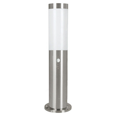 IP44 Outdoor Bollard Light & PIR Sensor Stainless Steel 12W E27 450mm Lamp Post | DIY at B&Q