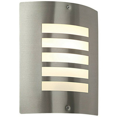 IP44 Outdoor Curved Wall Light Brushed Steel & Diffuser E27 Edison ...