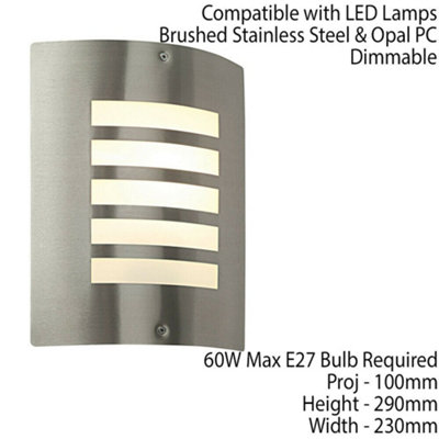 IP44 Outdoor Curved Wall Light Brushed Steel & Diffuser E27 Edison ...