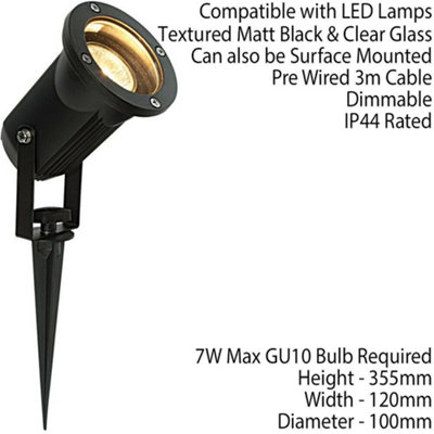 IP44 Outdoor Ground Spike Lamp Wall & Sign Garden Light GU10 Matt Black ...