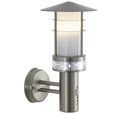 IP44 Outdoor LED Light Brushed Steel PIR Wall Lantern Security Outdoor ...