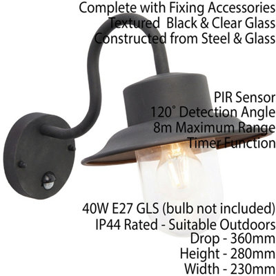 IP44 Outdoor Wall Lamp Black Steel Fisherman PIR Lantern Porch Modern ...