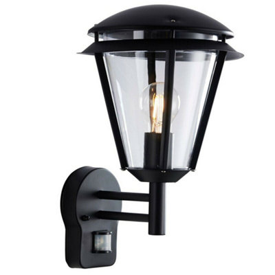 IP44 Outdoor Wall Lamp Matt Black Steel Modern PIR Lantern Porch Curved ...