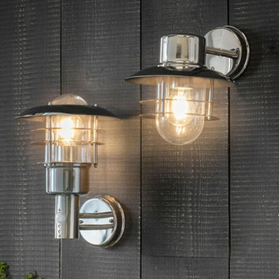 IP44 Outdoor Wall Lamp Stainless Steel Caged Glass PIR Lantern Modern ...