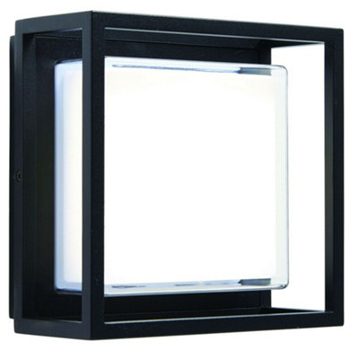 IP44 Outdoor Wall Light Black Square Lantern & Diffused Shade 10W Cool ...