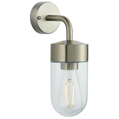 IP44 Outdoor Wall Light Brushed Stainless Steel & Glass Shade Nautical ...
