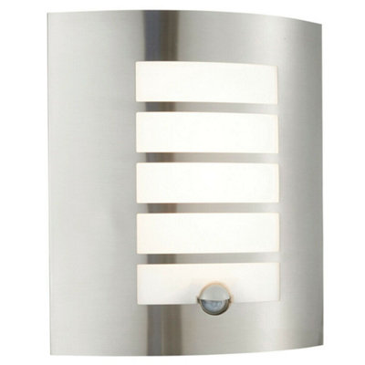 IP44 Outdoor Wall Light PIR Motion Sensor Brushed Steel & Diffuser 7W ...