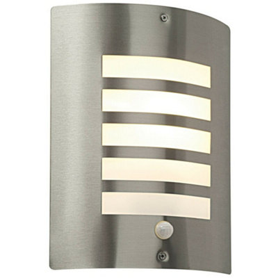 IP44 Outdoor Wall Light PIR Motion Sensor Brushed Steel & Diffuser E27 ...