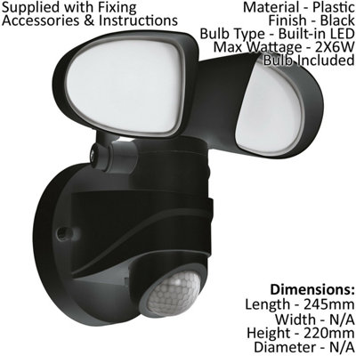 IP44 Outdoor Wall Light & PIR Sensor Black Plastic 6W Built in LED Lamp