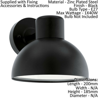 IP44 Rated Black Zinc Steel Outdoor Wall Light with E27 Bulb Socket