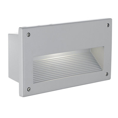 IP44 Recessed Outdoor Wall Light Silver Cast Aluminium 1 x 40W E14 Bulb
