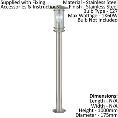 IP44 Stainless Steel Outdoor Bollard Light 1000mm 60W E27 for Driveways