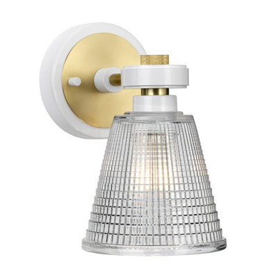 IP44 Wall Light Patterned Glass Downlight White Aged Brass LED G9 3.5W ...