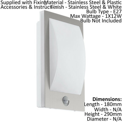 IP44 Waterproof Outdoor Wall Light with PIR Sensor - Stainless Steel ...