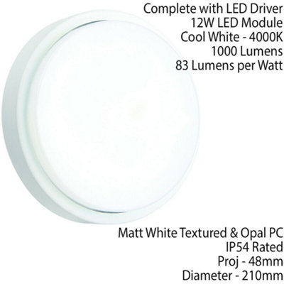IP54 Outdoor Round Bulkhead Wall / Ceiling Light 12W Cool White LED ...
