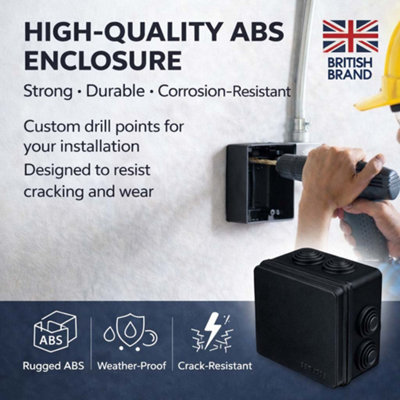 IP55 Junction Box Black Waterproof 4 Pack - 85 x 85 x 50 mm - Outdoor ...