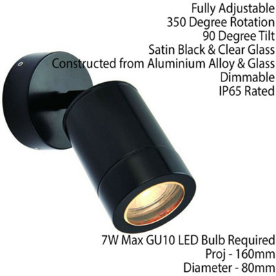 IP65 Outdoor Adjustable Spotlight Satin Black GU10 Dimmable Accent ...
