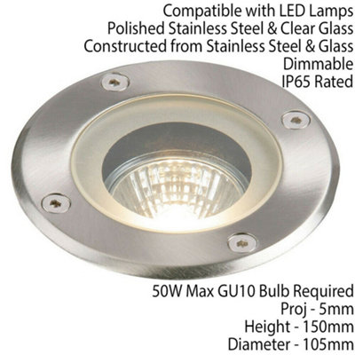 IP65 Outdoor LED Ground Light GU10 Bulb Round Steel Flush Walk Over ...
