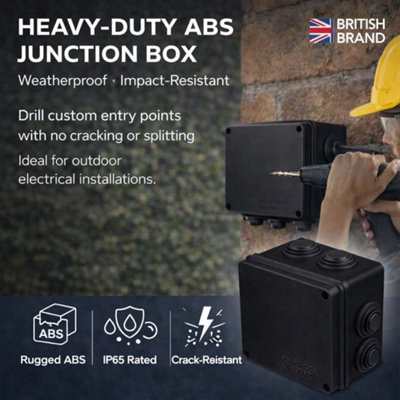 IP65 Waterproof Electrical Junction Box Black 100x100x70mm - Outdoor ...