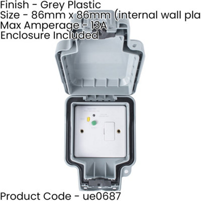 IP66 Outdoor 1 Gang Single 13A UK Plug Socket & 30ma RCD Garden ...