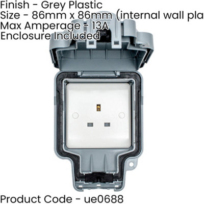 IP66 Outdoor 1 Gang Single Unswitched 13A UK Plug Socket Garden ...