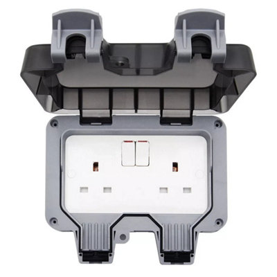 IP66 Waterproof Outdoor 13A 2 Gang Storm Switched Twin Double Socket ...