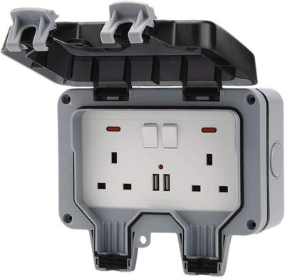 IP66 Weatherproof Outdoor Sockets 13A 2 Gang Plug with USB Charging ...